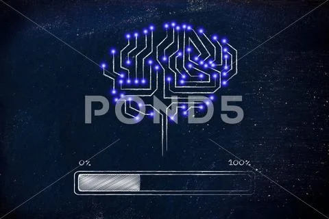 Electronic circuit brain with progress bar loading: Royalty Free #64888666