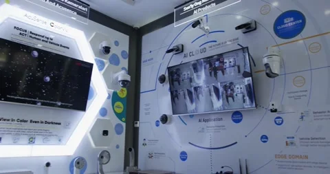 Electronics display booth in the exhibit... | Stock Video | Pond5