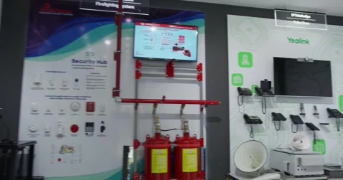 Electronics display booth in the exhibit... | Stock Video | Pond5