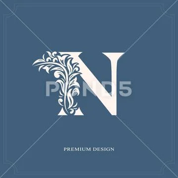 Elegant letter N. Graceful royal style. Calligraphic beautiful logo ...