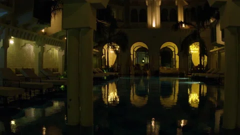 Elegant Pool at a Mansion at Night. Ref... | Stock Video | Pond5
