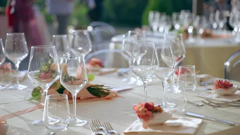 Elegant round table setting in luxury re... | Stock Video | Pond5