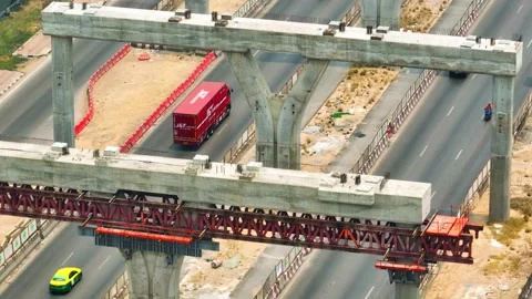 Elevated road construction site, Aerial ... | Stock Video | Pond5