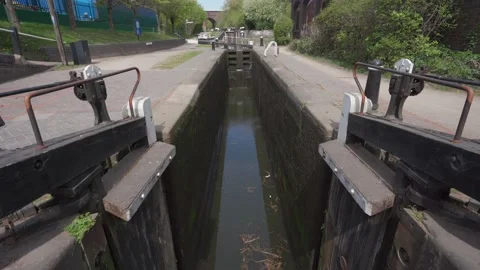 Elevated view of a British canal lock em... | Stock Video | Pond5