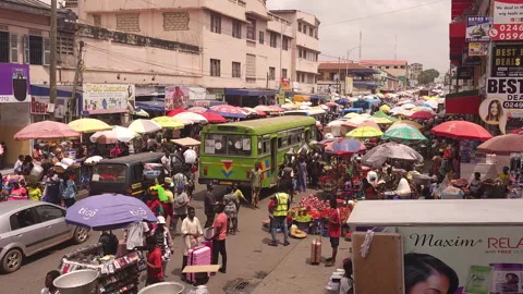 Elevated view of Makola market stalls an... | Stock Video | Pond5