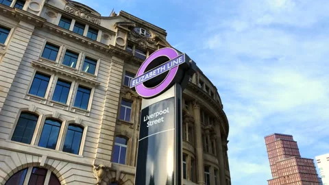 Elizabeth line logo sign at Liverpool St... | Stock Video | Pond5