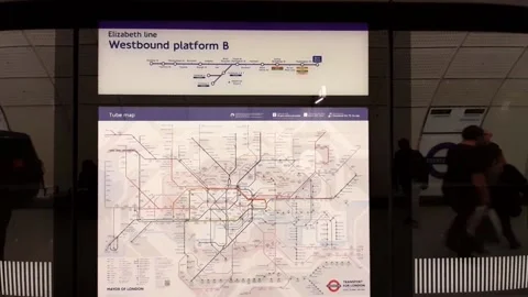 Elizabeth line platform, map of all unde... | Stock Video | Pond5