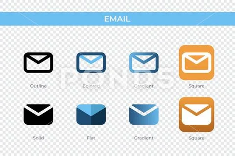 Email icon in different style. email vector icons designed in outline ...