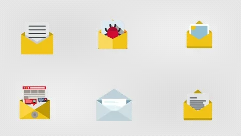 Email icon set animation. Open the envel... | Stock Video | Pond5
