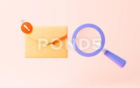 Emails with warning signs, junk mail, important mail, 3d rendering ...