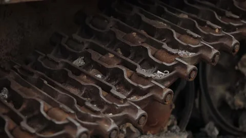 emains of a burnt and wrecked tank of th... | Stock Video | Pond5