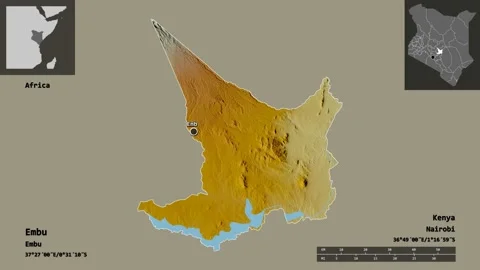 Embu location. Kenya. Relief map | Stock Video | Pond5