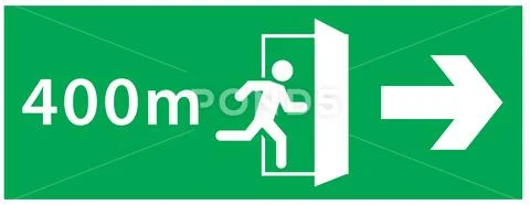 Emergency exit sign, running man icon to door, warning sign plate ...