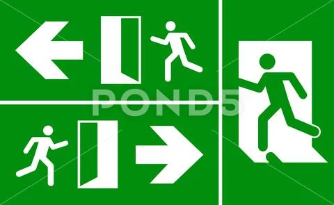 Emergency fire exit sign. Evacuation fire escape door vector sign ...