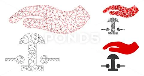 Emergency Stop Vector Mesh 2D Model and Triangle Mosaic Icon ...