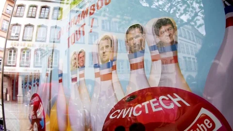 Emmanuel Macron on poster on magazine co... | Stock Video | Pond5