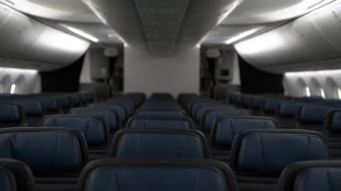 Empty 787 commercial airplane cabin inte... | Stock Video | Pond5