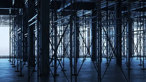 Empty building site with scaffolds. Unde... | Stock Video | Pond5