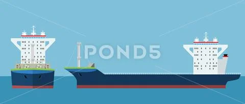 Empty Cargo Container ship with front and side view. Freight ...