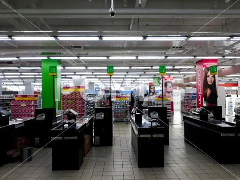 Empty cashier work place at the supermarket inside a shopping mall ~ Hi ...
