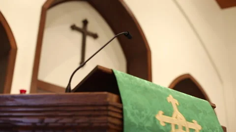 Empty Church Pulpit Rack Focus Cross To ... | Stock Video | Pond5