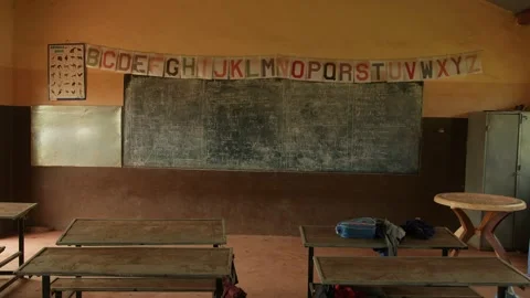 An empty classroom with letters of Engli... | Stock Video | Pond5