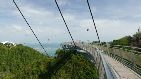 Empty curved skybridge. cable car runnin... | Stock Video | Pond5