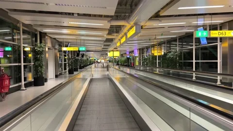 an empty hall at the airport in Amsterda... | Stock Video | Pond5
