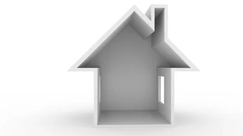 Empty house cross section isolated on wh... | Stock Video | Pond5
