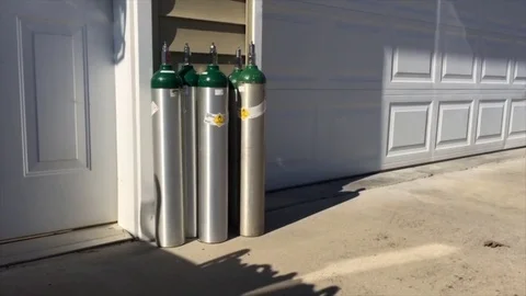 Empty medical oxygen tanks ready for pic... | Stock Video | Pond5