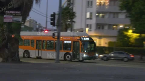 Empty Metro bus driving on the evening s... | Stock Video | Pond5