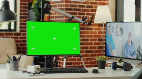 Empty office desk with greenscreen templ... | Stock Video | Pond5