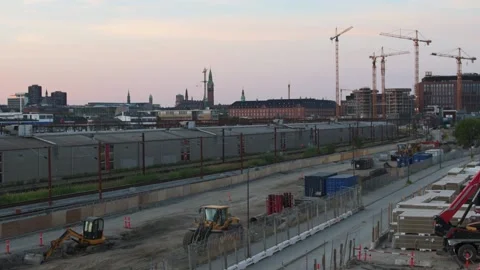 Empty rail yard Dybbolsbro with city of ... | Stock Video | Pond5