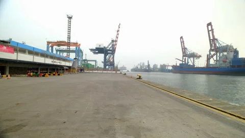 Empty Sea Port With Cruise Ship in a Dis... | Stock Video | Pond5