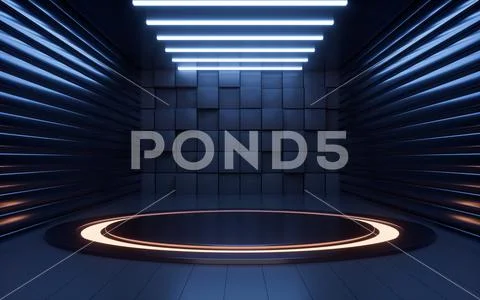 Empty stage and neon lines in the dark room, 3d rendering. ~ Clip Art ...