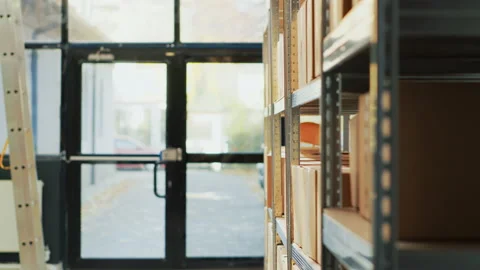 Empty storage room filled with cardboard... | Stock Video | Pond5