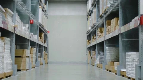 Empty storage room filled with cardboard... | Stock Video | Pond5