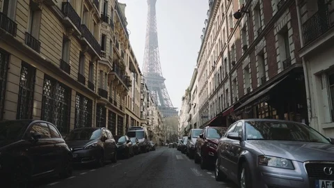 Empty street near Eiffel tower in Paris ... | Stock Video | Pond5