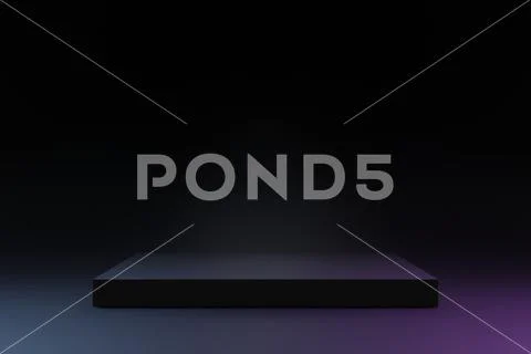 Empty studio with rectangle podium pedestal on a black backdrop ...