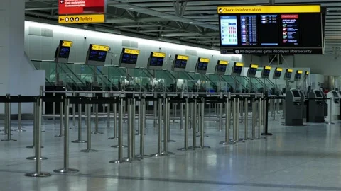 Empty ticket booths in deserted Heathrow... | Stock Video | Pond5