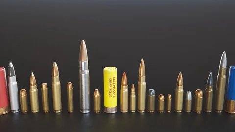An endless row of different ammunition t... | Stock Video | Pond5