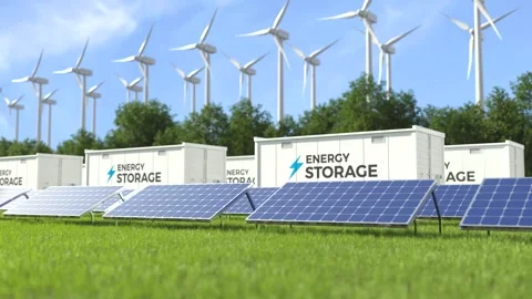 Energy storage system with wind turbine,... | Stock Video | Pond5
