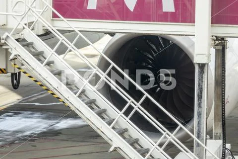 Engine of a magnificent Airbus A330 aircraft which is a narrow-body ...