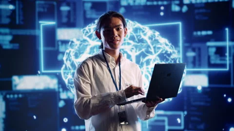 Engineer doing AI human brain simulation | Stock Video | Pond5