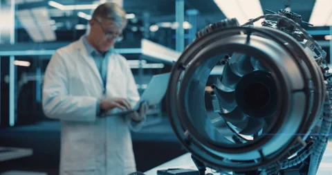 Engineer Working on Turbine Engine | Stock Video | Pond5