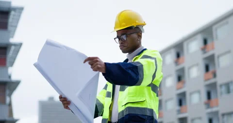 Engineering, man and blueprint paper for... | Stock Video | Pond5