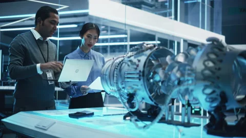 Engineers Developing Turbine Engine | Stock Video | Pond5