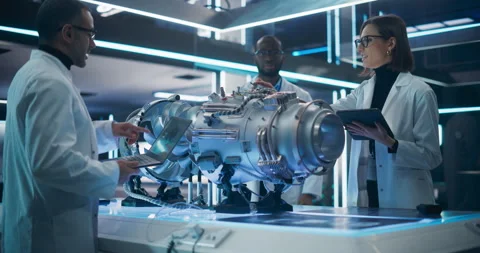 Engineers Working on Turbine Engine | Stock Video | Pond5