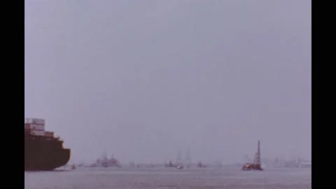 England 1970s, Large cargo ship moving i... | Stock Video | Pond5