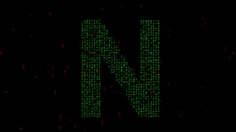 English alphabet N with matrix code on p... | Stock Video | Pond5